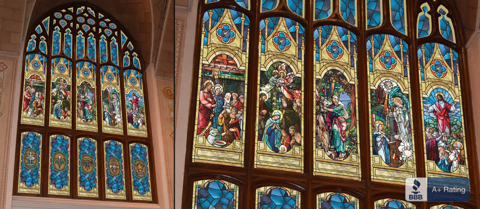 Church Window Film: Decorative stained glass window film.